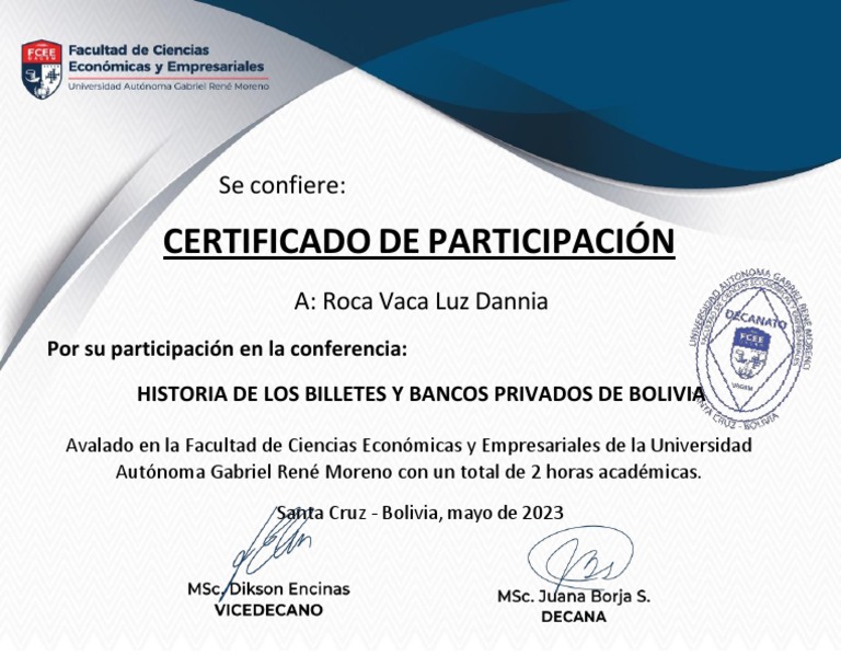 Certificados Conferencia Historia-46 | PDF | Finanzas y dinero ...