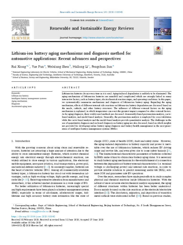 2020 Lithium-Ion Battery Aging Mechanisms and Diagnosis Method For ...