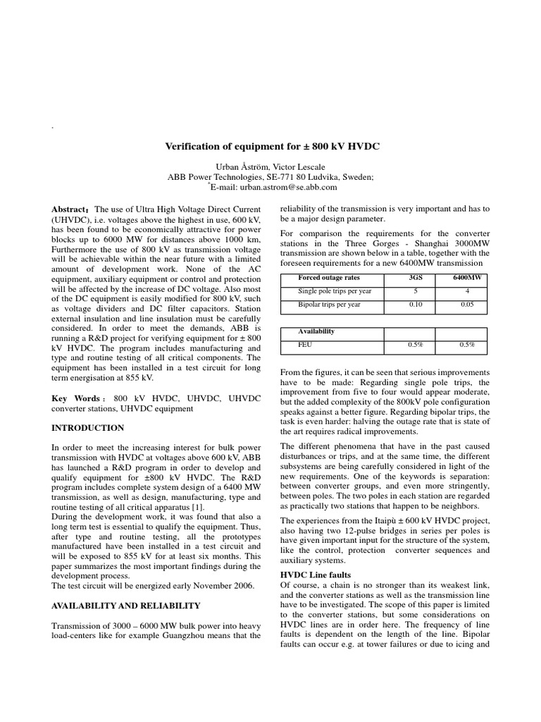 800 kV HVDC Equipment Verification | PDF | High Voltage Direct Current ...