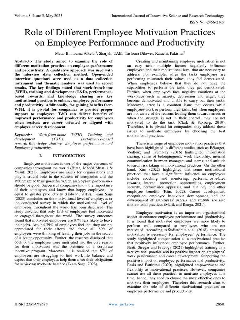 Role of Different Employee Motivation Practices On Employee Performance ...