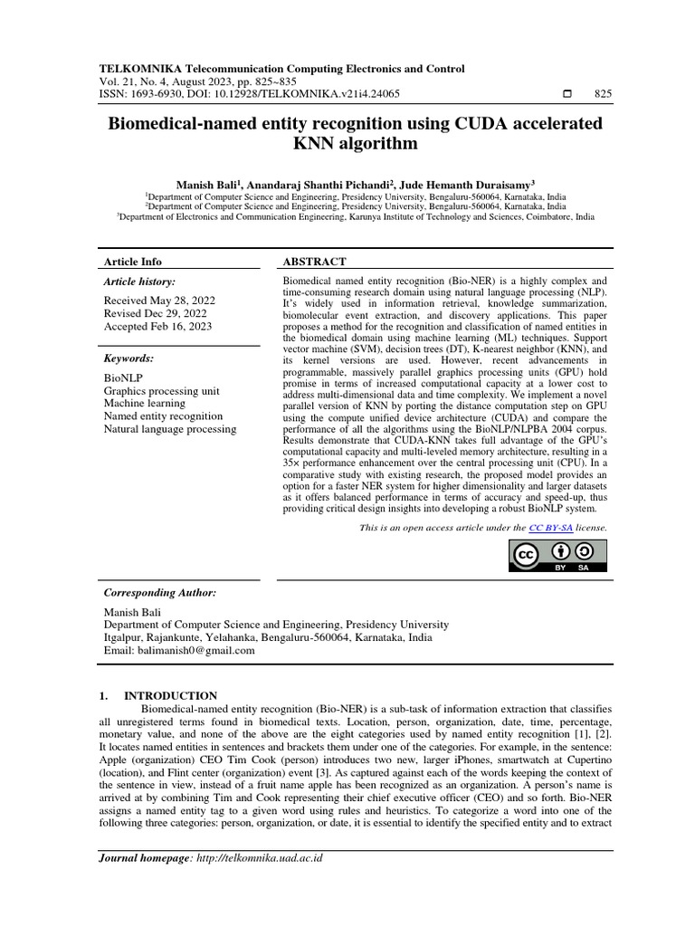 Biomedical Named Entity Recognition Using Cuda Accelerated Knn Algorithm Pdf