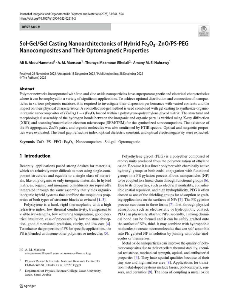 72 Journal of Inorganic and Organometallic Polymers and Materials, 33 (2023) 544-554 | PDF