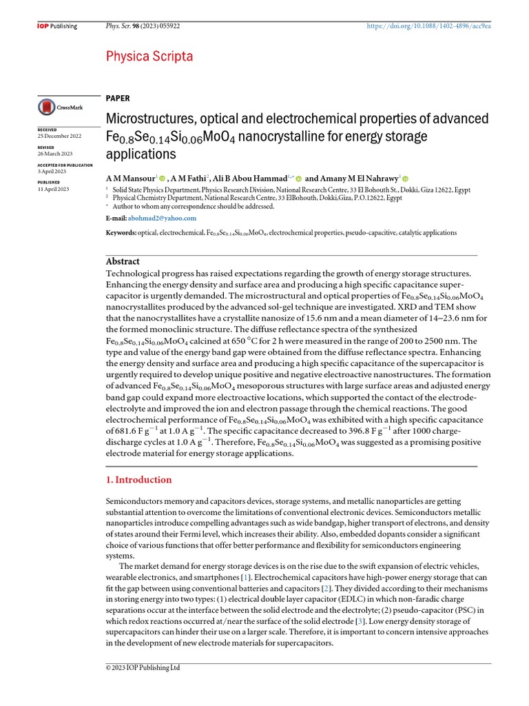 73 Physica Scripta, 98 (2023) 055922 | PDF | Energy Dispersive X Ray ...
