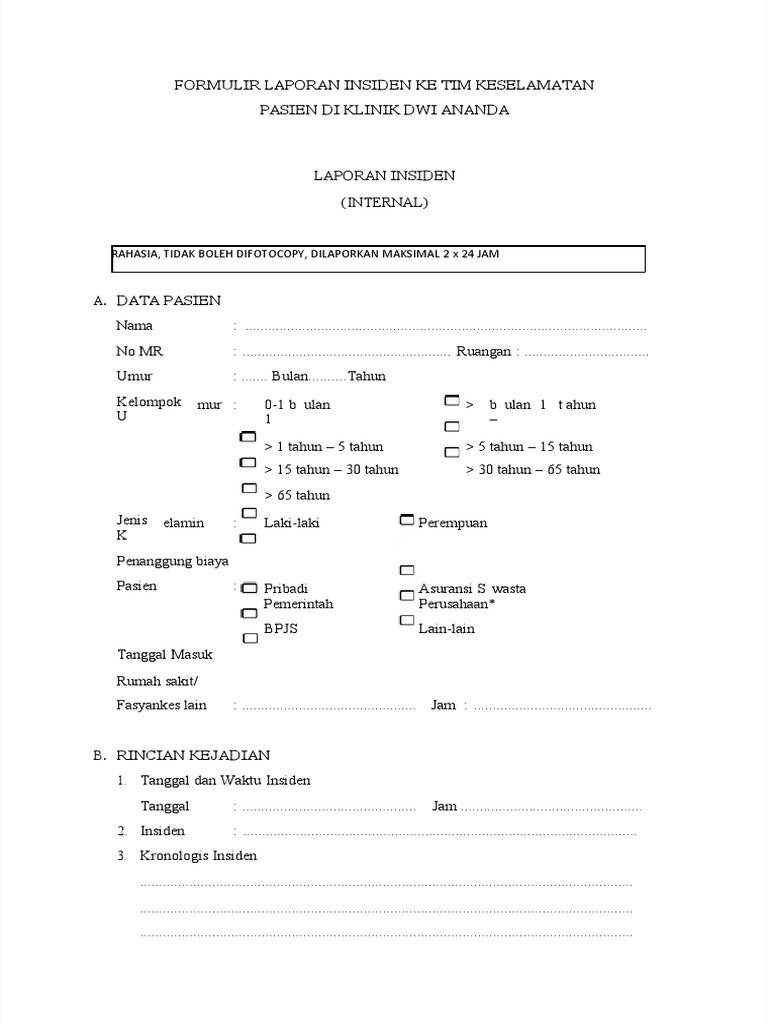 Form Insiden Keselamatan Pasien | PDF