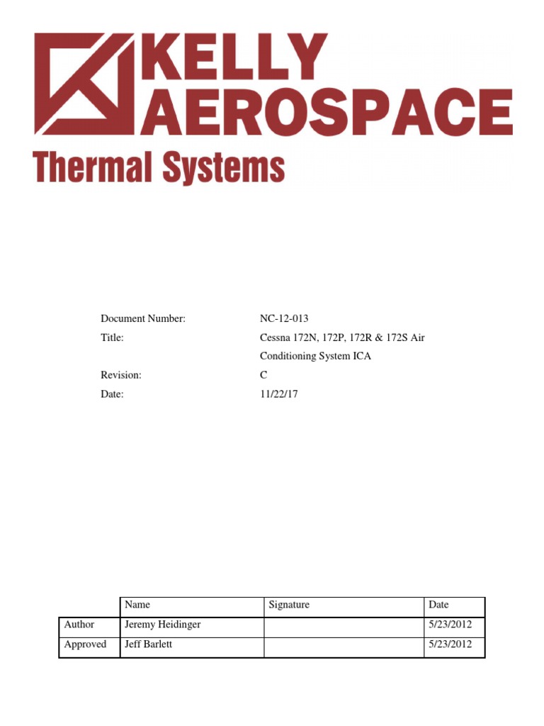 Kelly Aerospace Thermal Systems NC-12-013 Rev C Cessna 172N, P, R & S ...