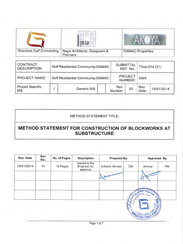 TDoc - 014 - 01 - METHOD STATEMENT FOR CONSTRUCTION OF BLOCKWORKS AT ...