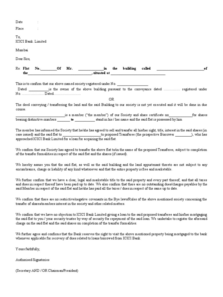 Icici Bank Noc Format | PDF