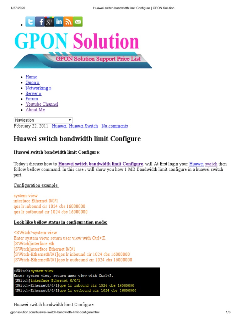 Huawei Switch Bandwidth Limit Setup | PDF | Internet Protocols | Computing