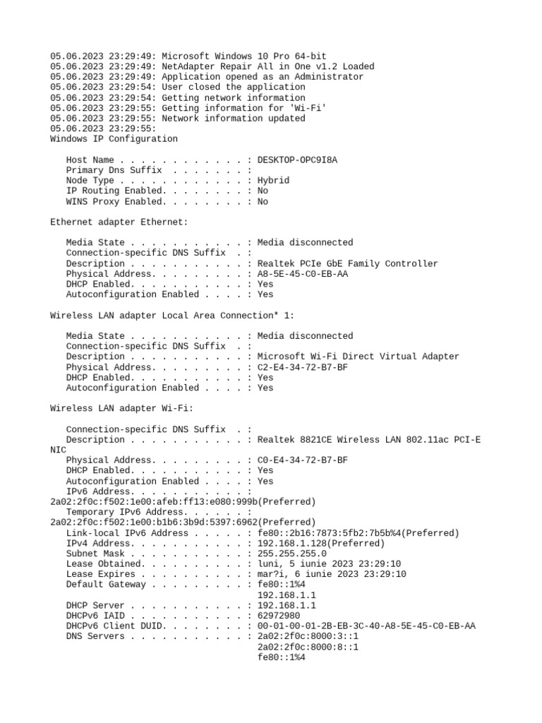 Netadapter Log 2023 06 05 23 29 49 | PDF | Internet Protocols | Network Protocols