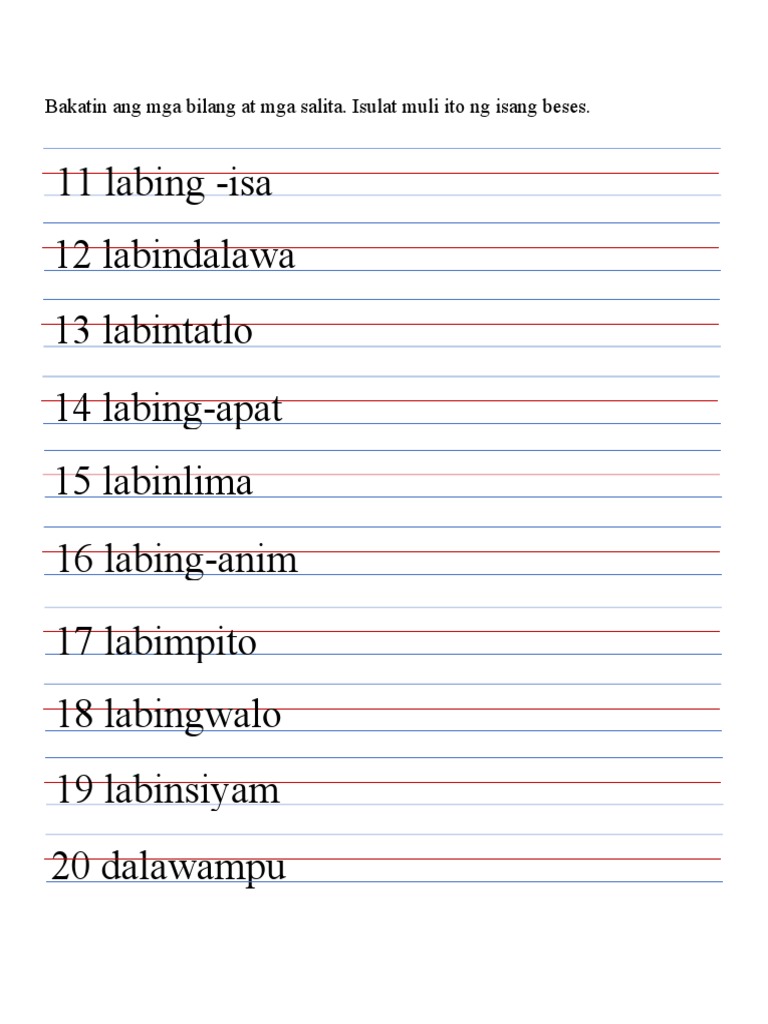 Mga Salitang Bilang 11-20 | PDF