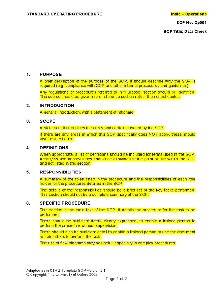 Template Creating Sops | PDF