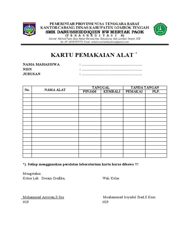 KARTU-PEMAKAIAN-ALAT-LABORATORIUM (3) | PDF