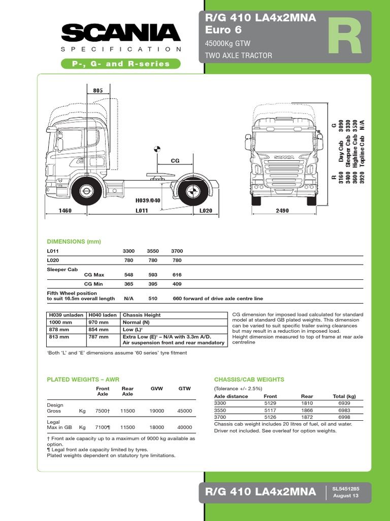 Spec Sheet Scania G410la4x2mna | PDF | Truck | Axle