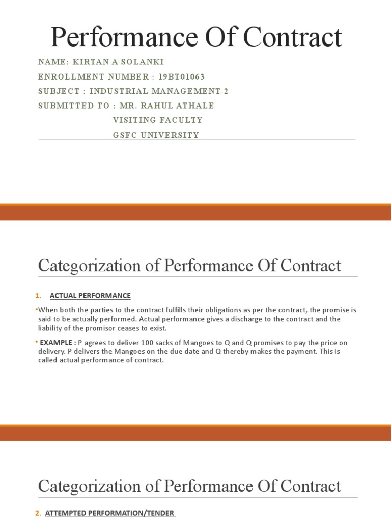 Performance of Contract | PDF | Law Of Obligations | Legal Concepts