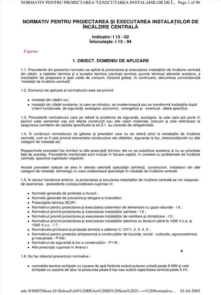 I13-02 - Normativ PT Executarea Si Proiectarea Instalatiilor de Incalzire Centrala - 1 | PDF