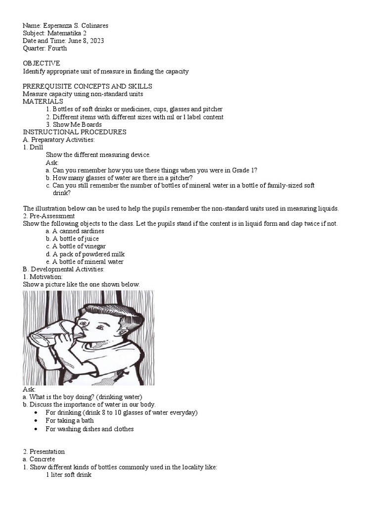 COT Math 2 4th Quarter Finding The Area of Rectangle | PDF | Litre | Water