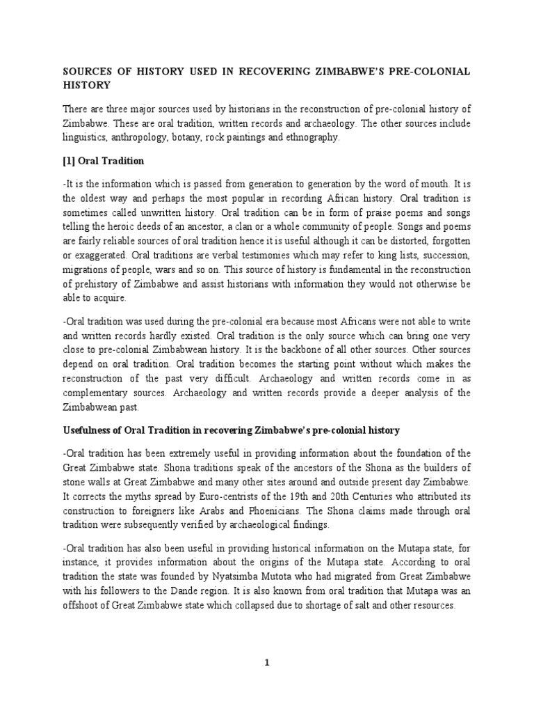 Sources of History Used in Recovering Zimbabwe's Pre-Colonial History ...