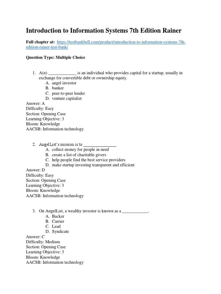 Introduction To Information Systems 7th Edition Rainer Test Bank | PDF ... Introduction To Information Systems 7th Edition Rainer Test Bank | PDF ...