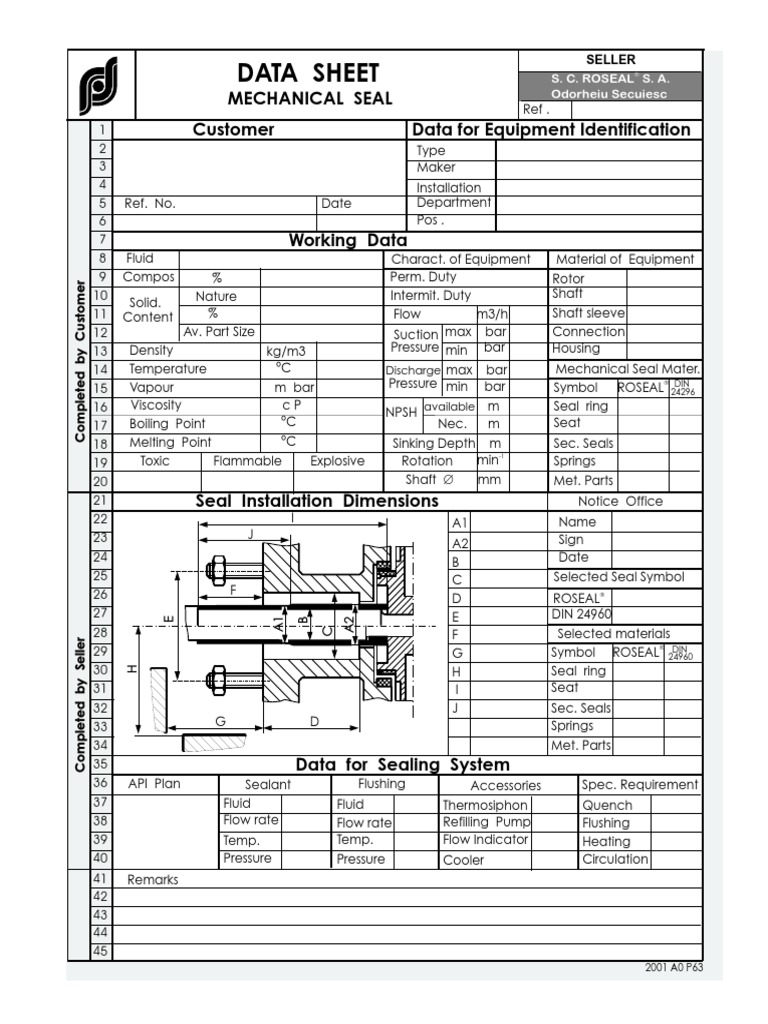Mechanical Seal Data Sheet | PDF | Pump | Process Engineering