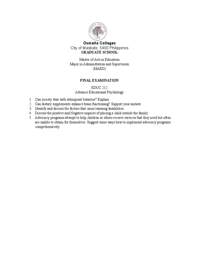 EDUC 212 Advance Educational Psychology | PDF