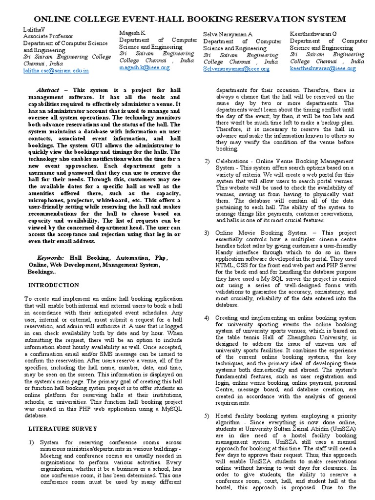 Online College Event-Hall Booking Reservation System | PDF