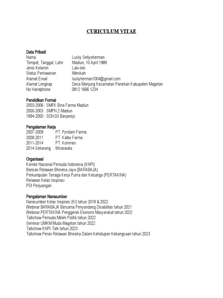 Cv. Lucky Setiyoherman | PDF