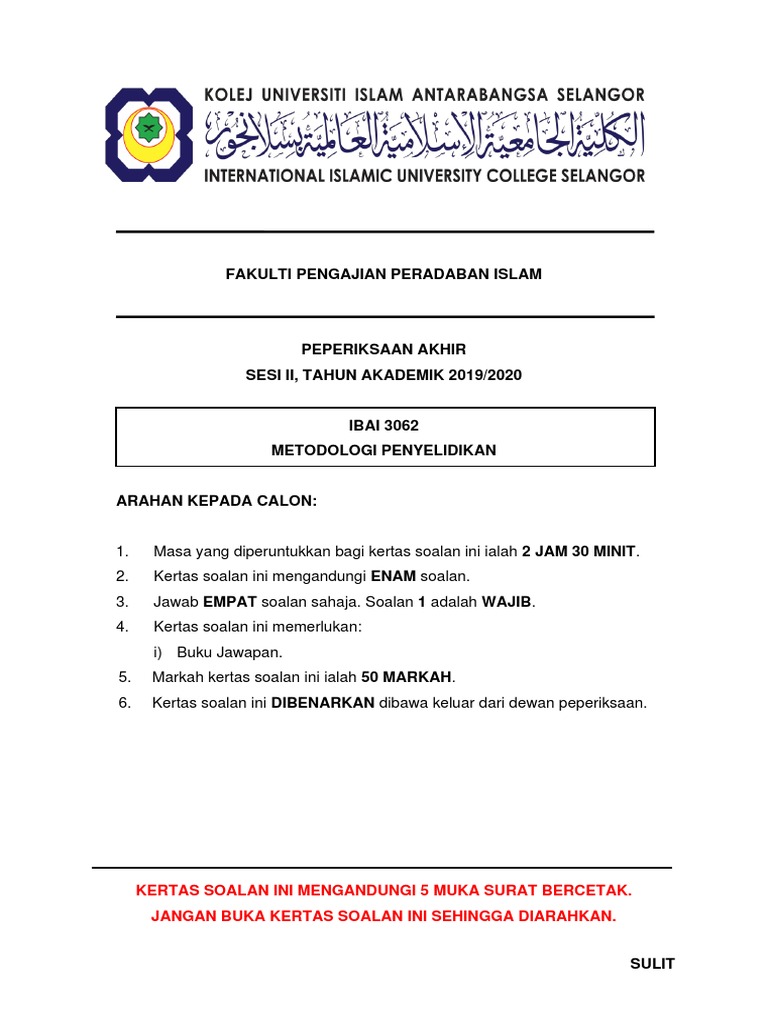 Exam Paper Ibai 3062 Metodologi Penyelidikan, March 2020 | PDF