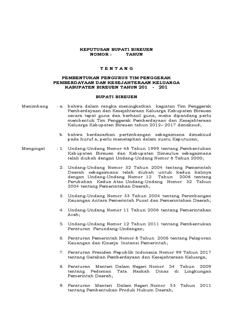 SK Pengurus PKK Kosong | PDF