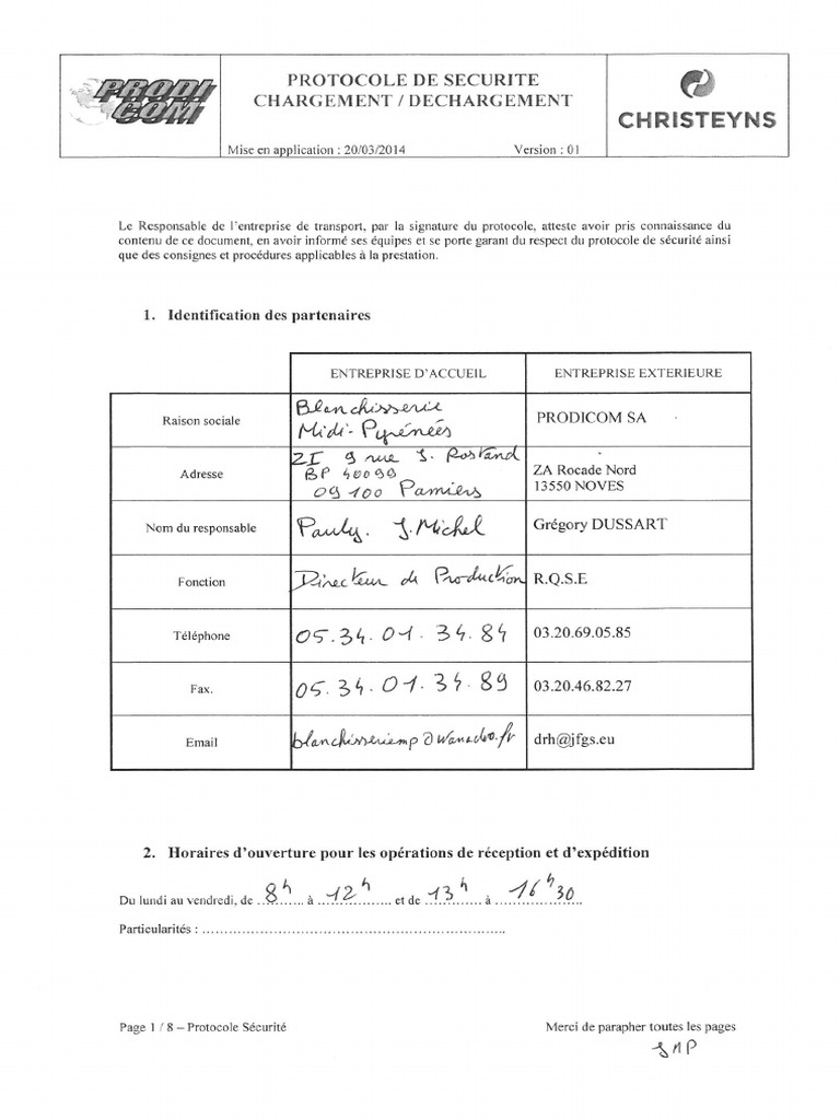 Annexe 4 - Chrystens-Protocole Chargement - Dechargement | PDF