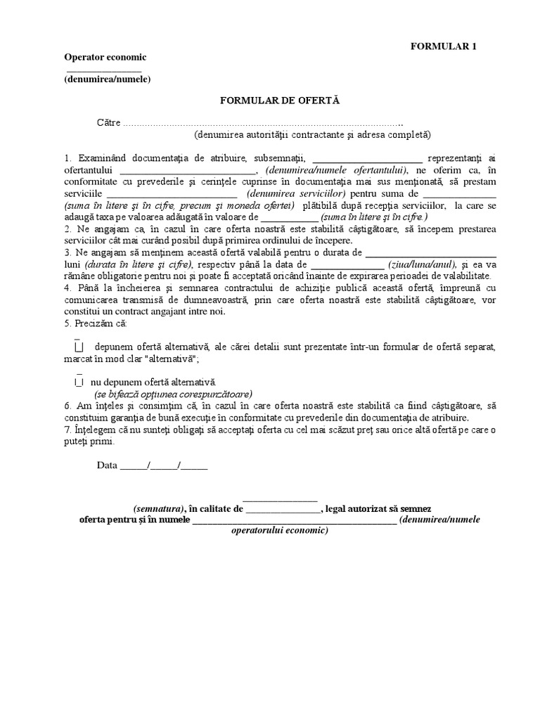 Model Formular de Oferta | PDF