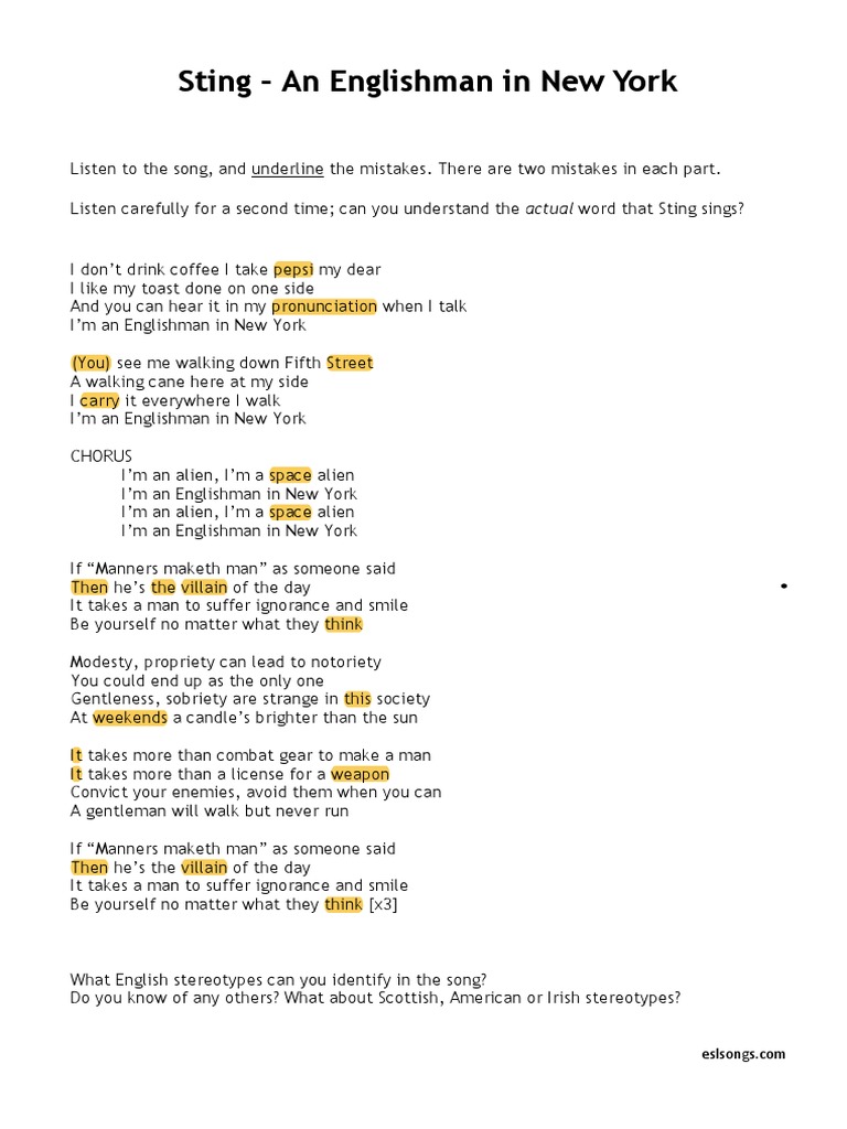 Sting An Englishman in New York 1 | PDF | Social Science