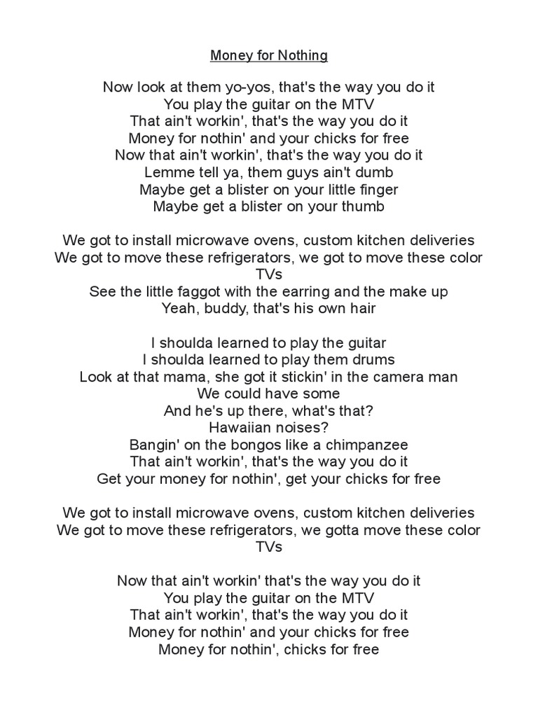Money for Nothing Lyrics Summary | PDF