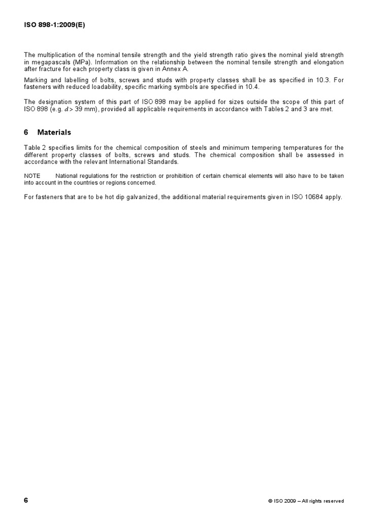 6 Materials: ISO 898-1:2009 (E) | PDF | Steel | Screw