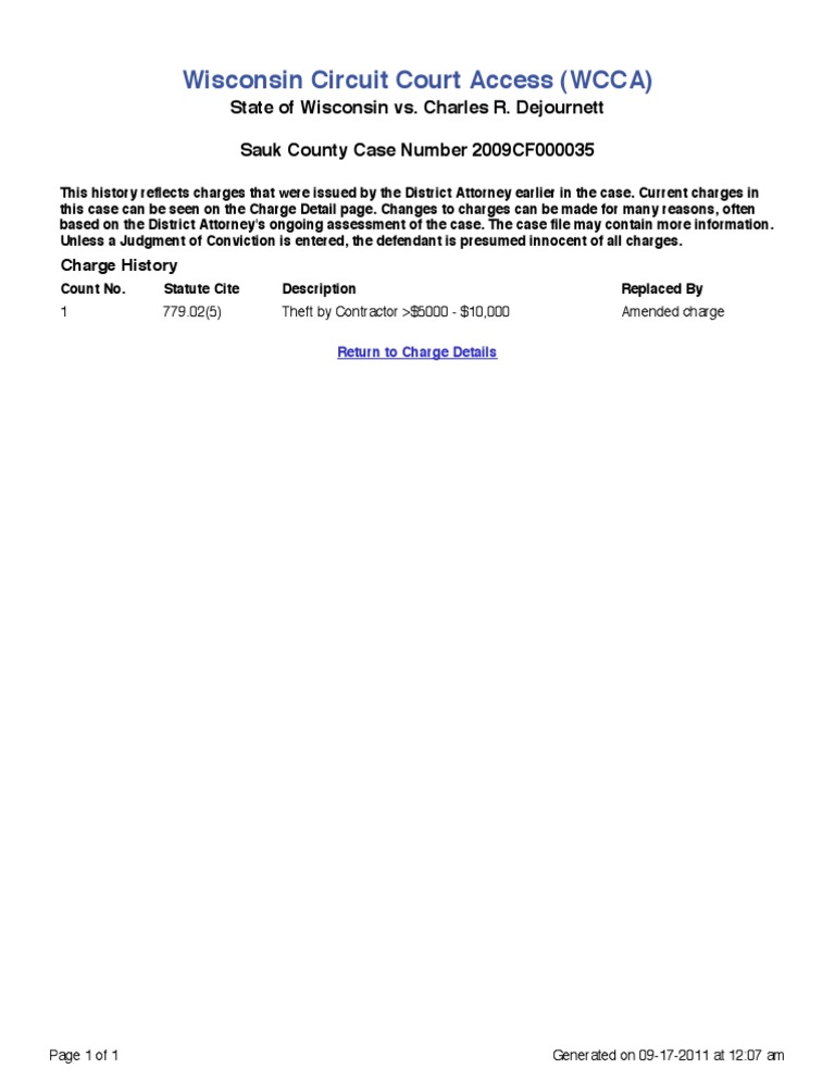 Wisconsin Criminal Case 2009CF000035 Original Charges | PDF