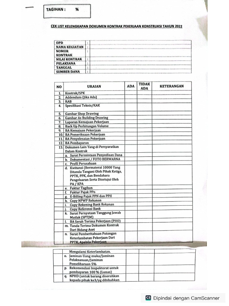 Contoh Daftar Kelengkapan Dokumen Tagihan | PDF