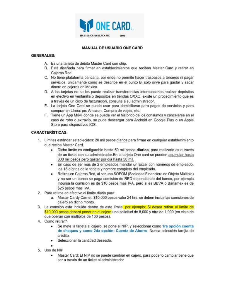 One Card Recomendaciones | PDF | Master Card | Tarjeta de débito