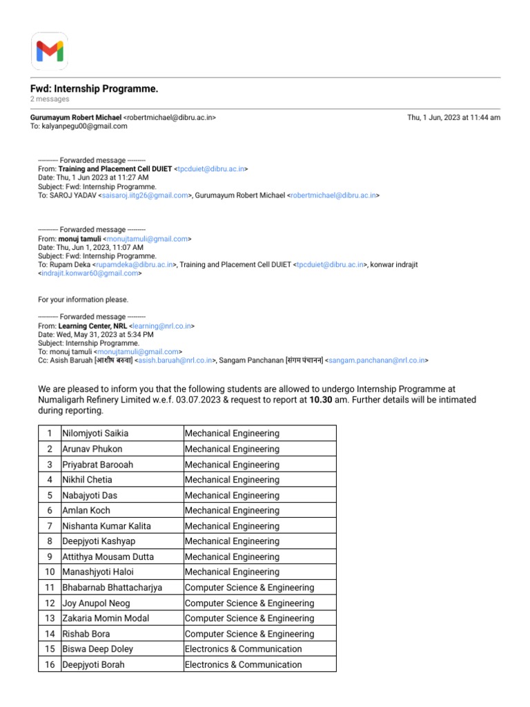 Gmail - FWD - Internship Programme. | PDF | Internship | Job Hunting