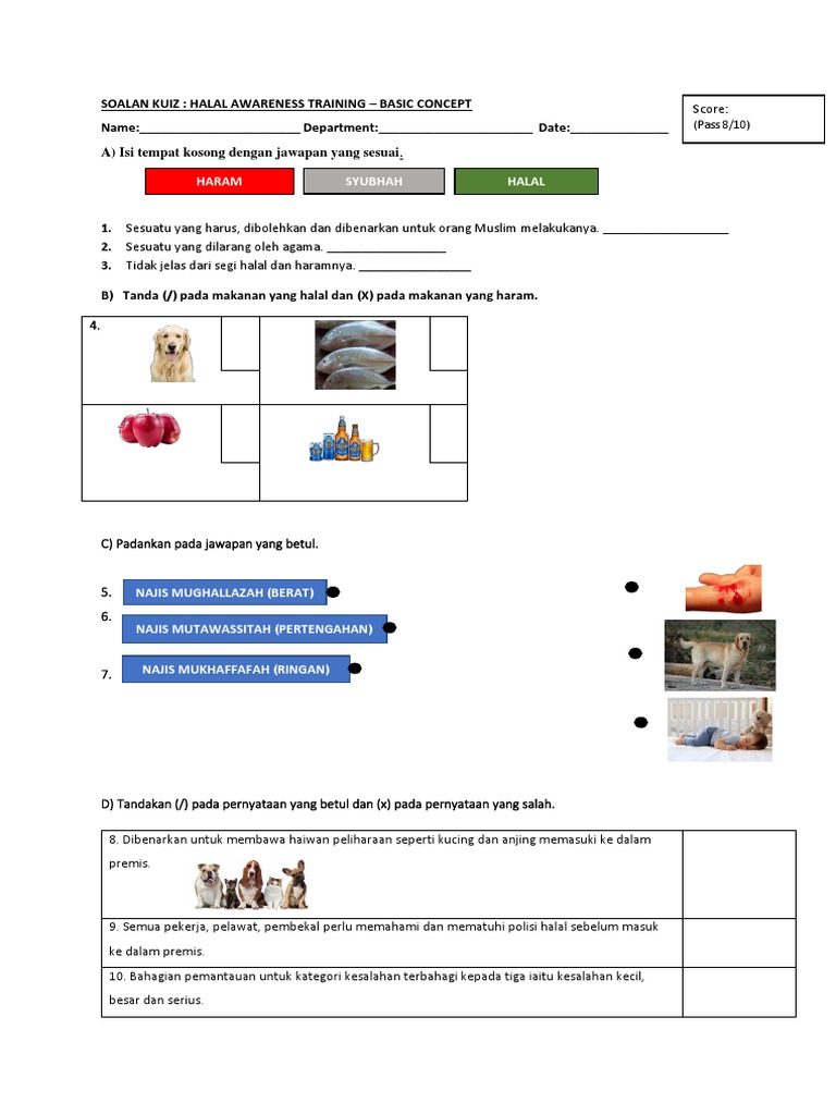 KUIZ HALAL AWARENESS TRAINING (BASIC CONCEPT) | PDF