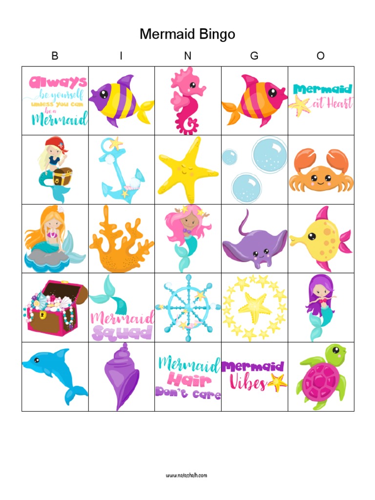 10 Mermaid Bingo Cards | PDF