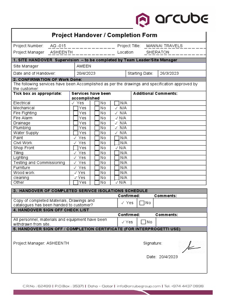 Project Completion Form | PDF