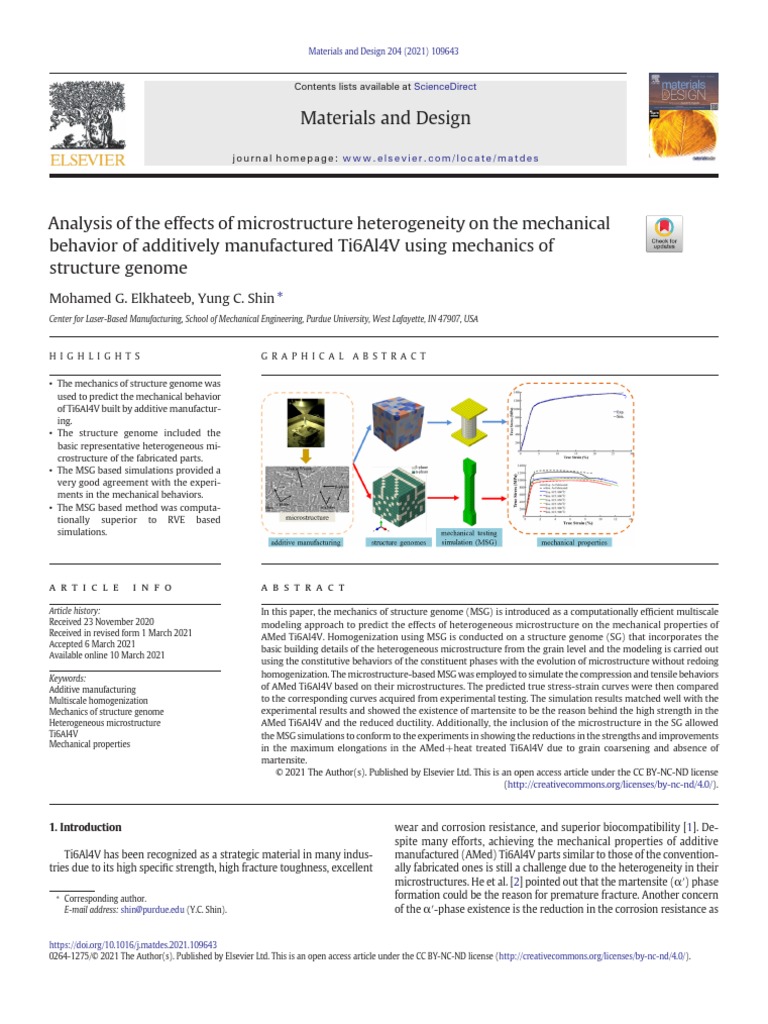 Analysis of the Effects of Microstructure Heterogeneity on the Mechanicalbehavior of Additively ...