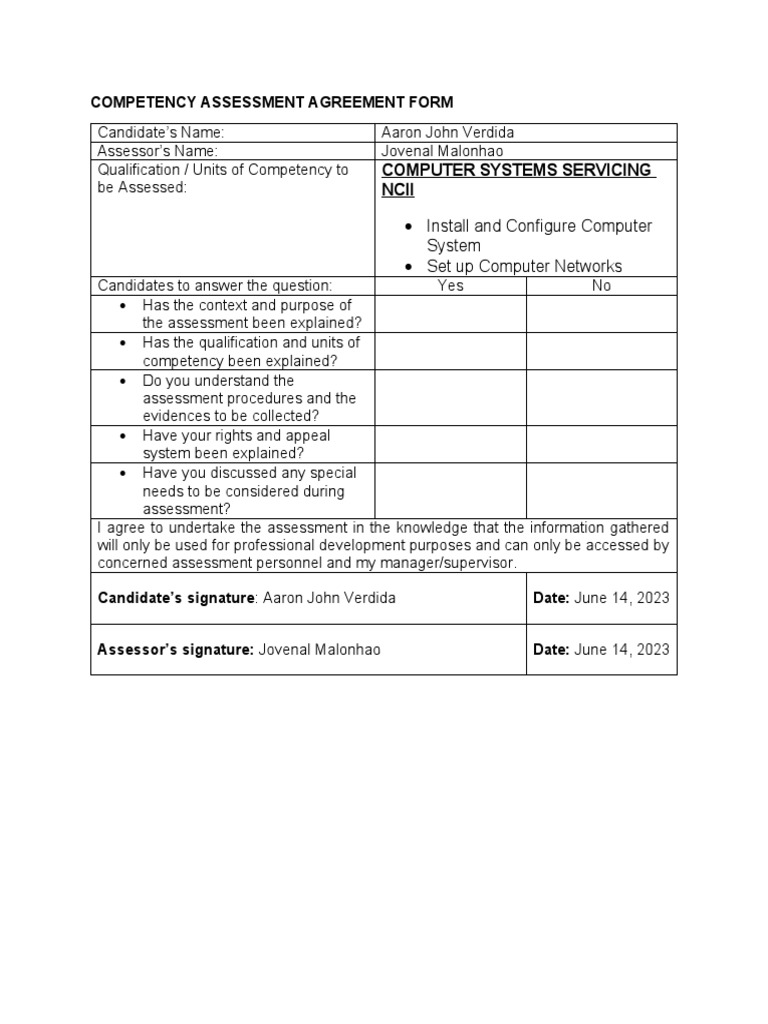 Competency Agreement Form | PDF