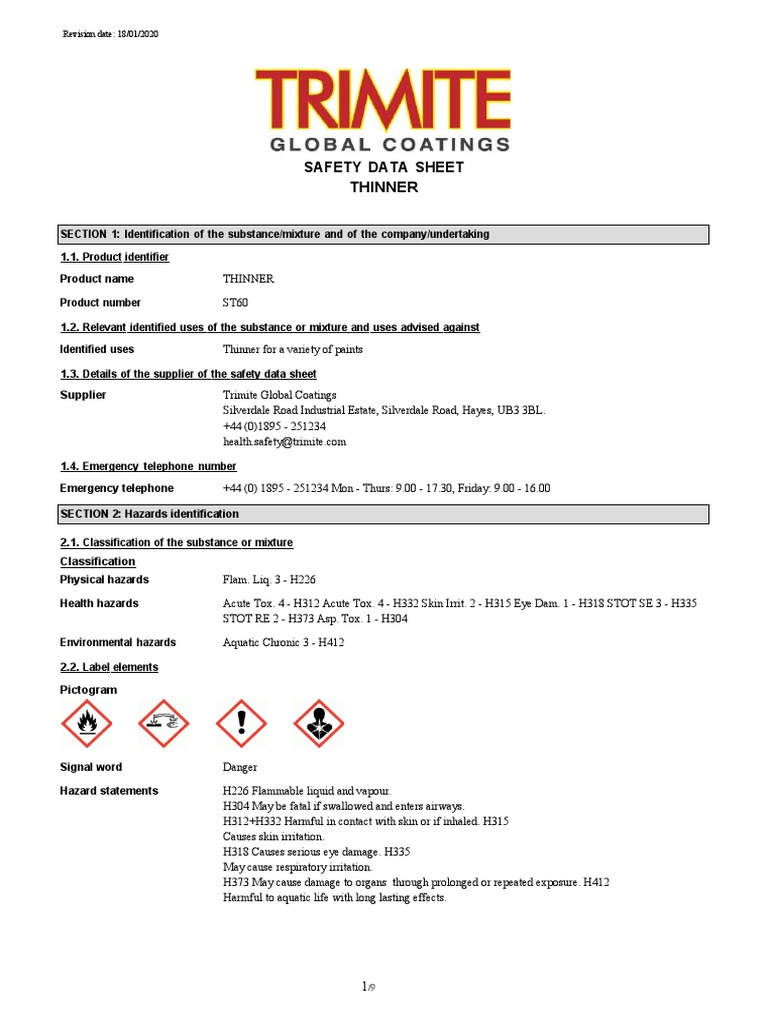 Thinner | PDF | Waste | Dangerous Goods
