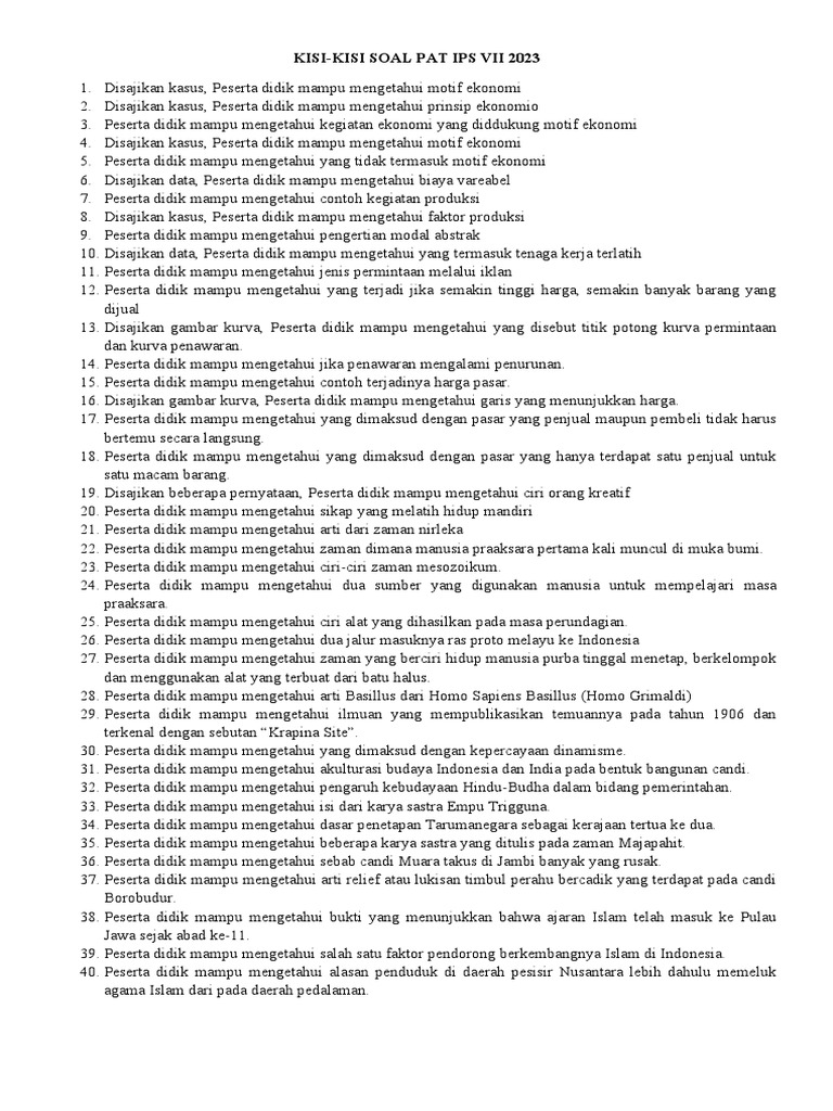 KISI-kisi Soal PAT IPS VII 2023 | PDF
