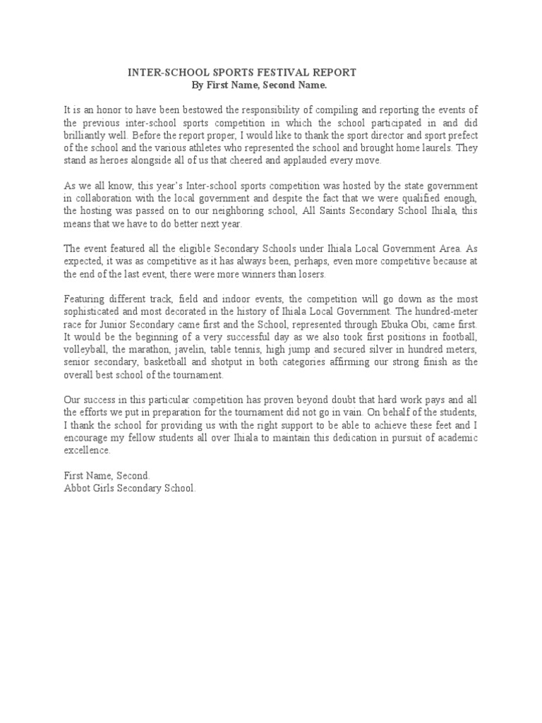 Inter-School Competition Report | PDF | Sports & Recreation | Lifestyle