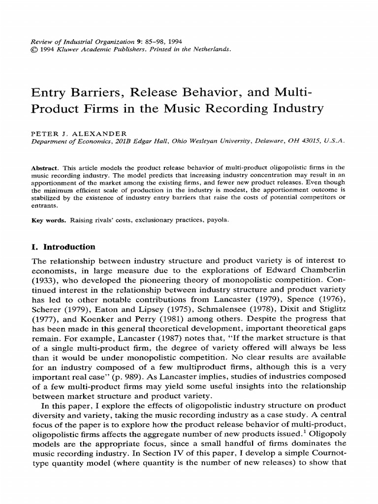 1994 Entry Barriers, Release Behavior, and Multi-Product Firms in The ...