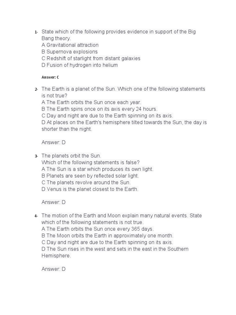 Big Bang Theory and Planetary Motion Quiz | PDF | Young Adult