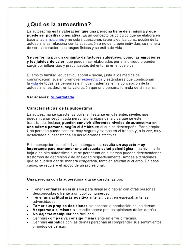 Qué Es La Autoestima | PDF | Autoestima | Sicología