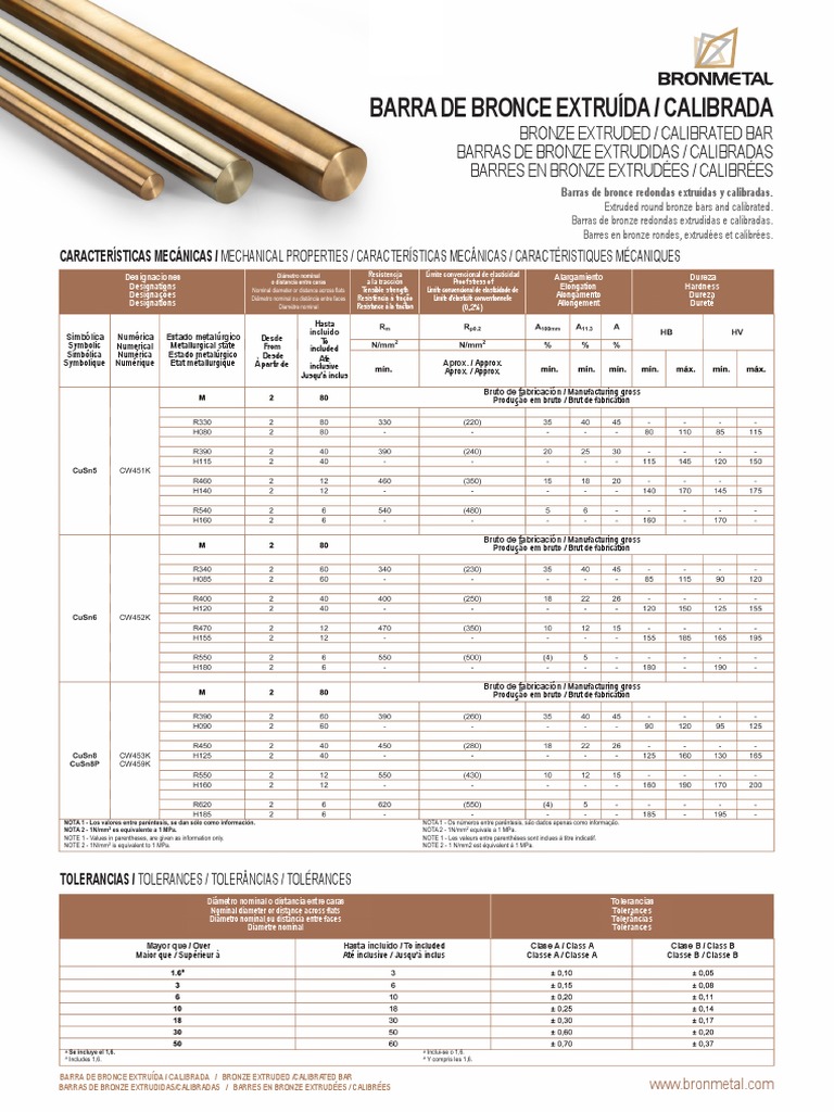 Ficha Tecnica - Barra de Bronce Extruida - V1 | PDF