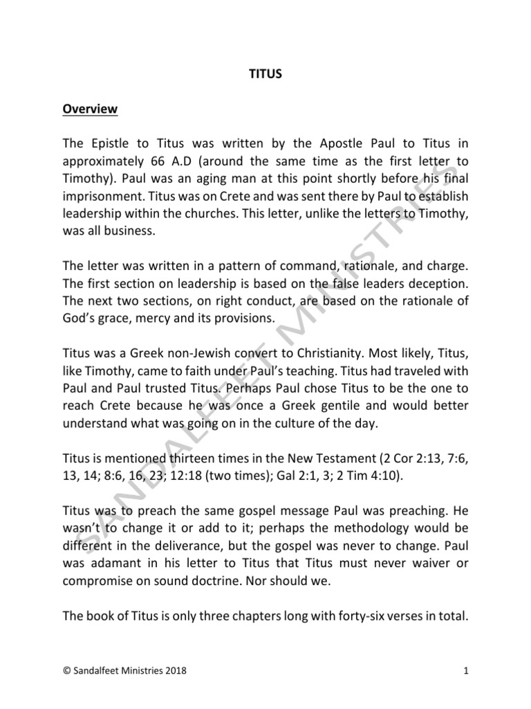 Overview of the Book of Titus | PDF | Paul The Apostle | Saint Timothy